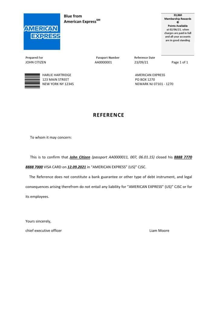 Download USA American Express Bank Reference Letter Templates ...
