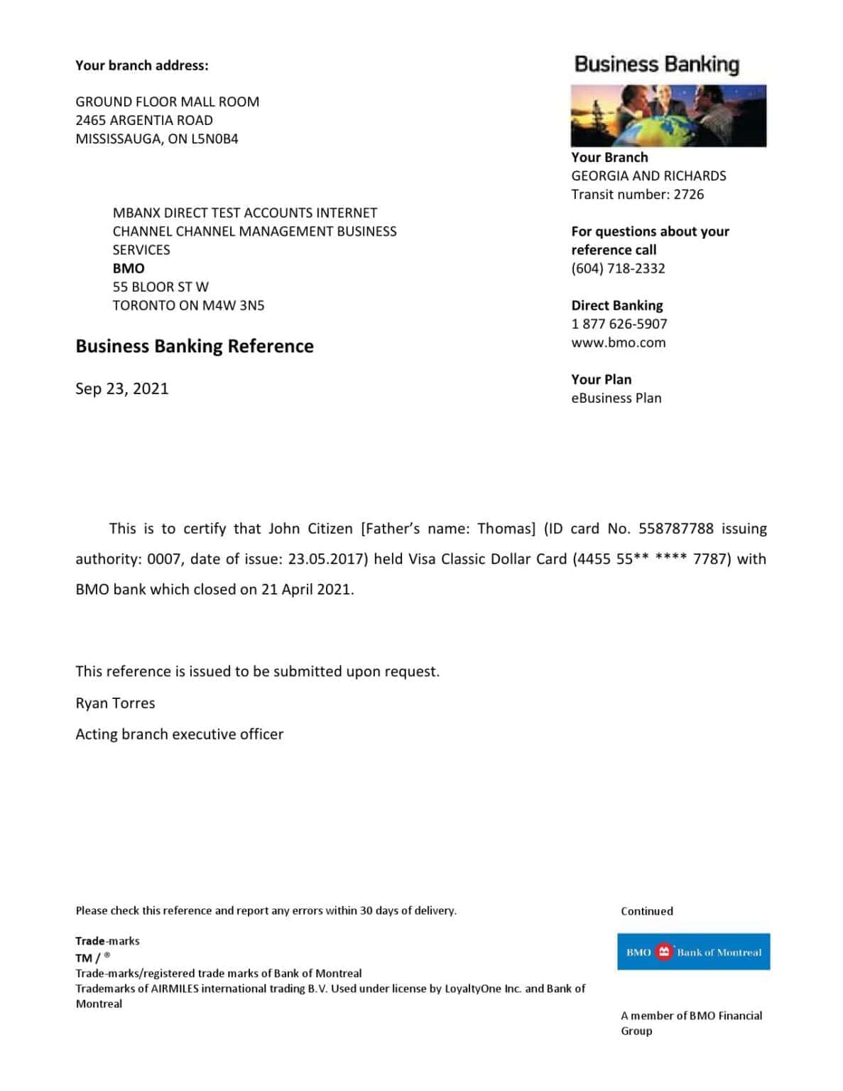 Download USA BMO Bank Reference Letter Templates | Editable Word