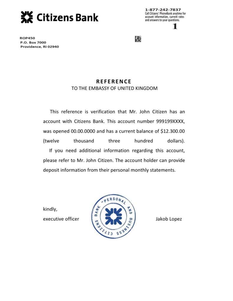 Download USA Citizens Bank Reference Letter Templates | Editable Word