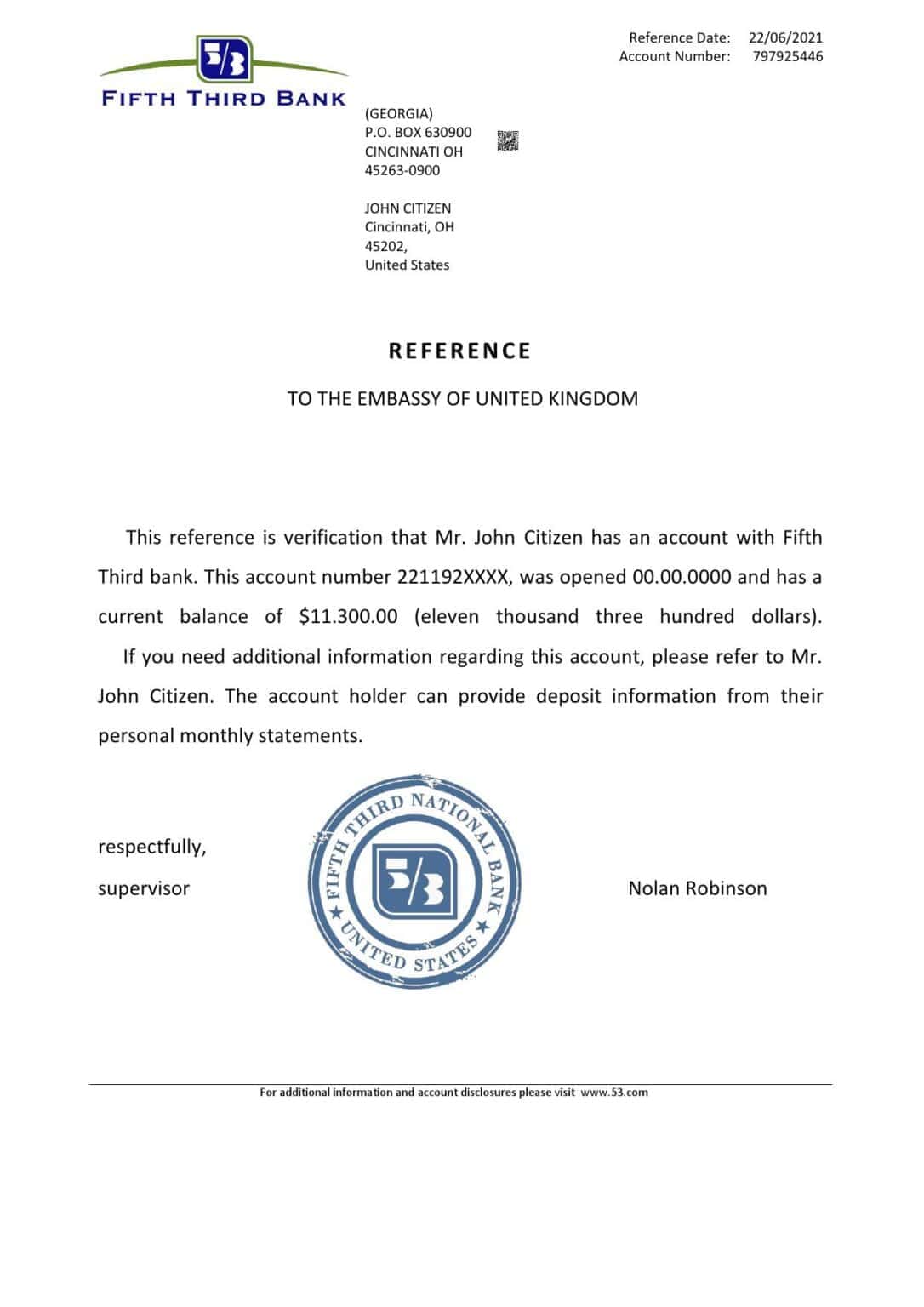 Download USA Fifth Third Bank Reference Letter Templates | Editable Word