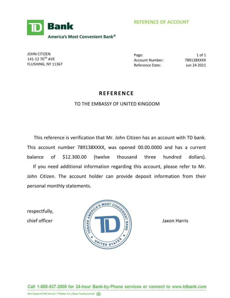 Download USA TD Bank Reference Letter Templates | Editable Word