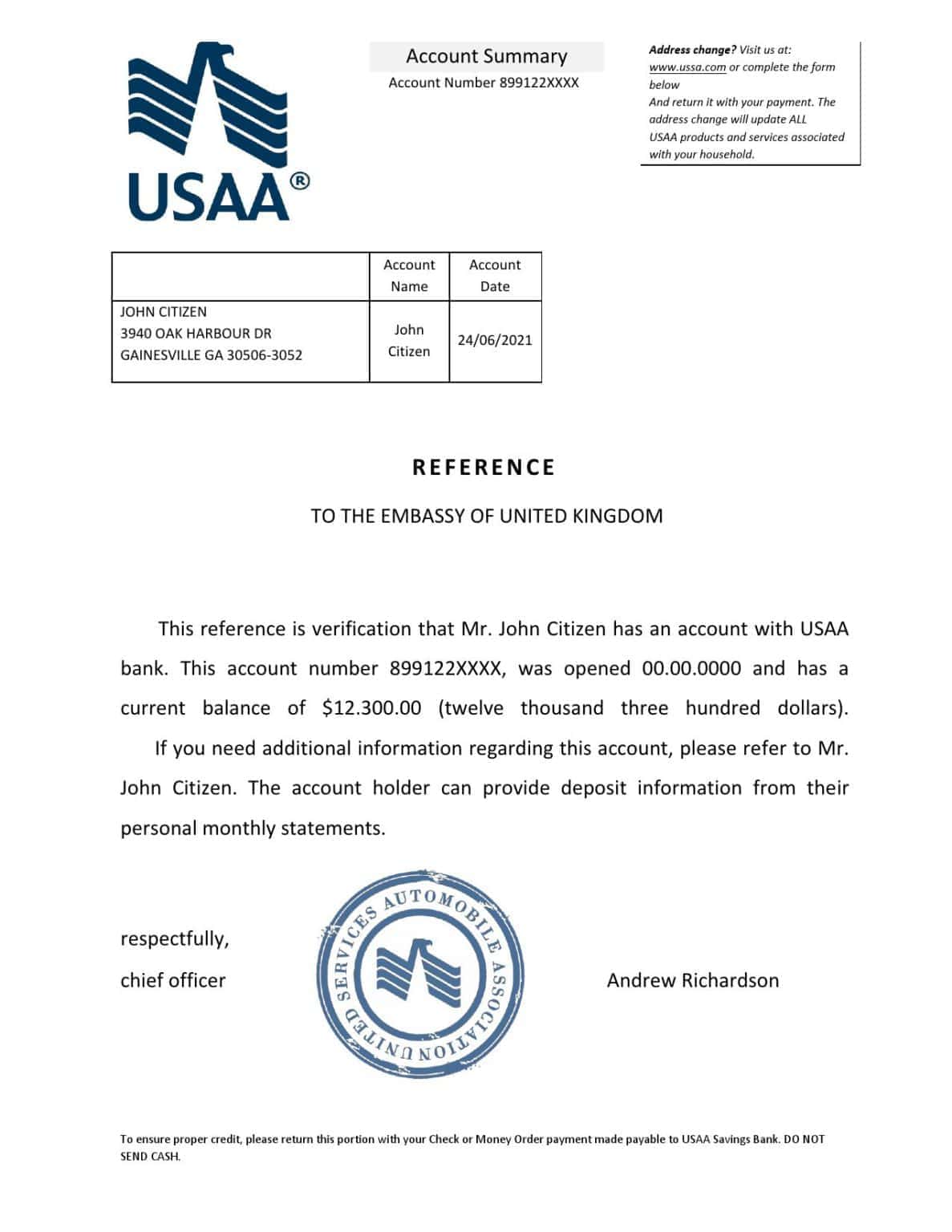 Download USA USAA Bank Reference Letter Templates | Editable Word
