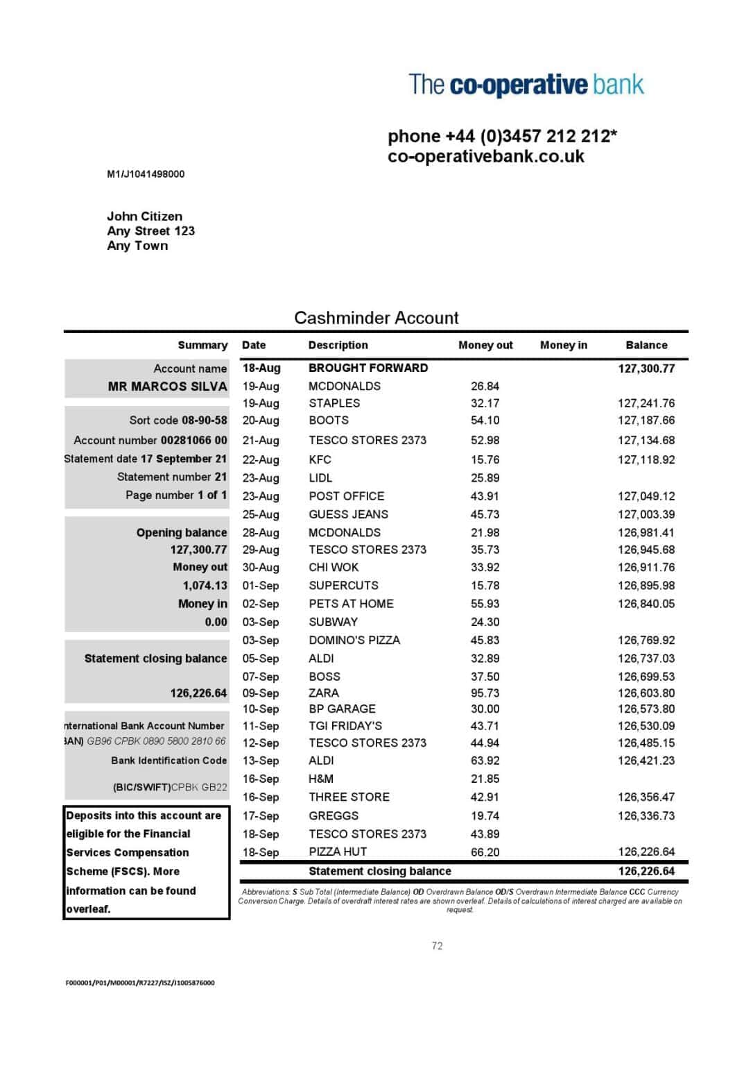 United Kingdom The Co-operative Bank Statement In Excel And PDF Format ...