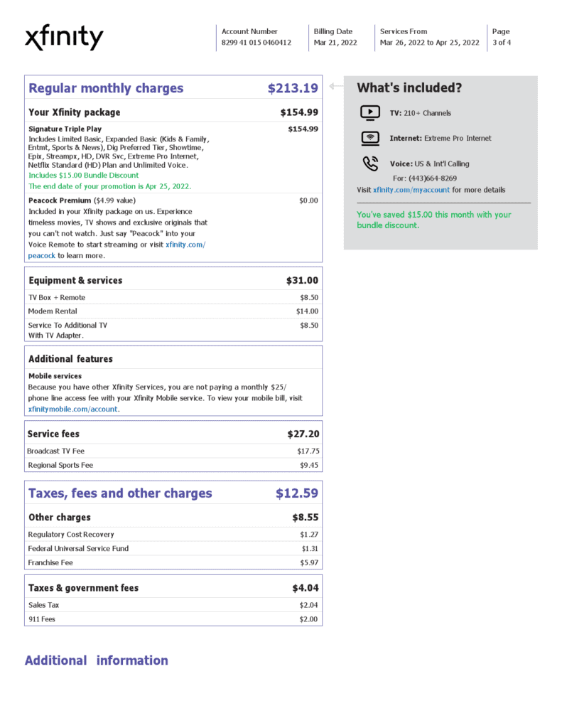 USA Philadelphia Xfinity Utility Bill Template