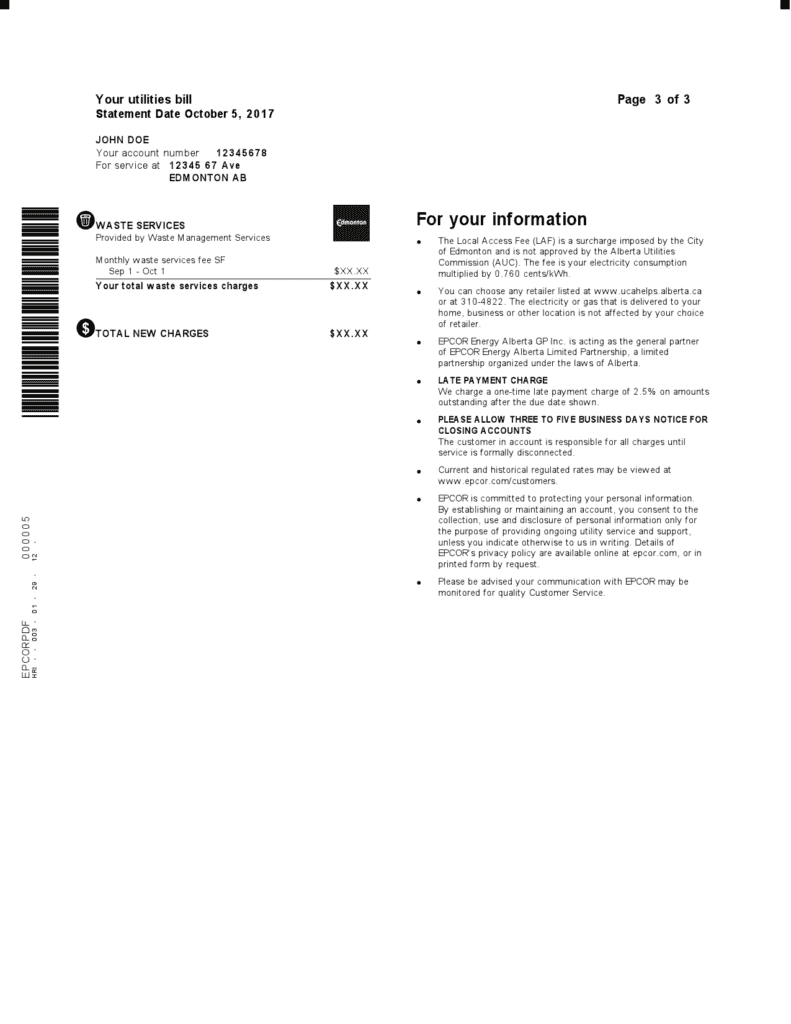 Canada Epcor Electricity Utility Bill Template In Word And PDF Format ...