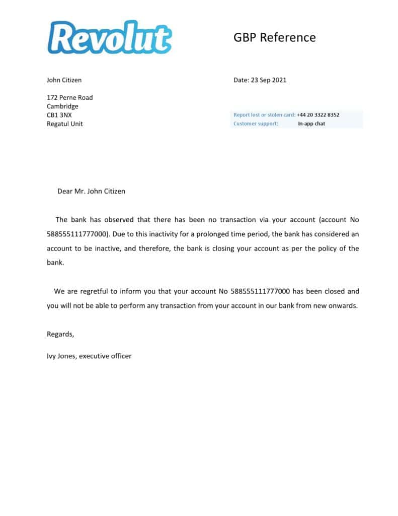 Download United Kingdom Revolut Bank Reference Letter Templates ...