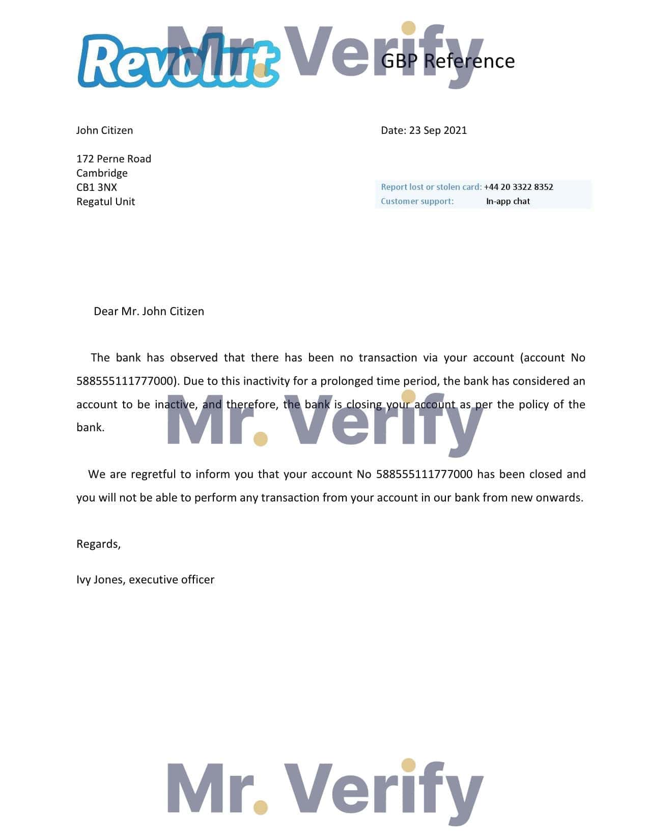 Download United Kingdom Revolut Bank Reference Letter Templates ...