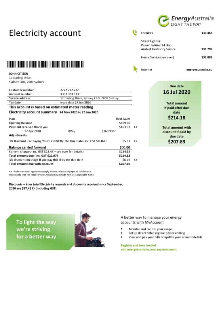 Australia Energy Australia Electricity Utility Bill Template In Word ...