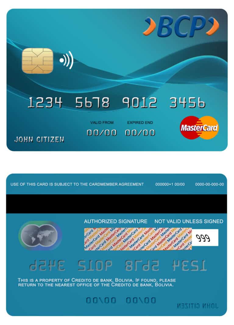 Fillable Bolivia Credito Bank Mastercard Templates | Layer-Based PSD