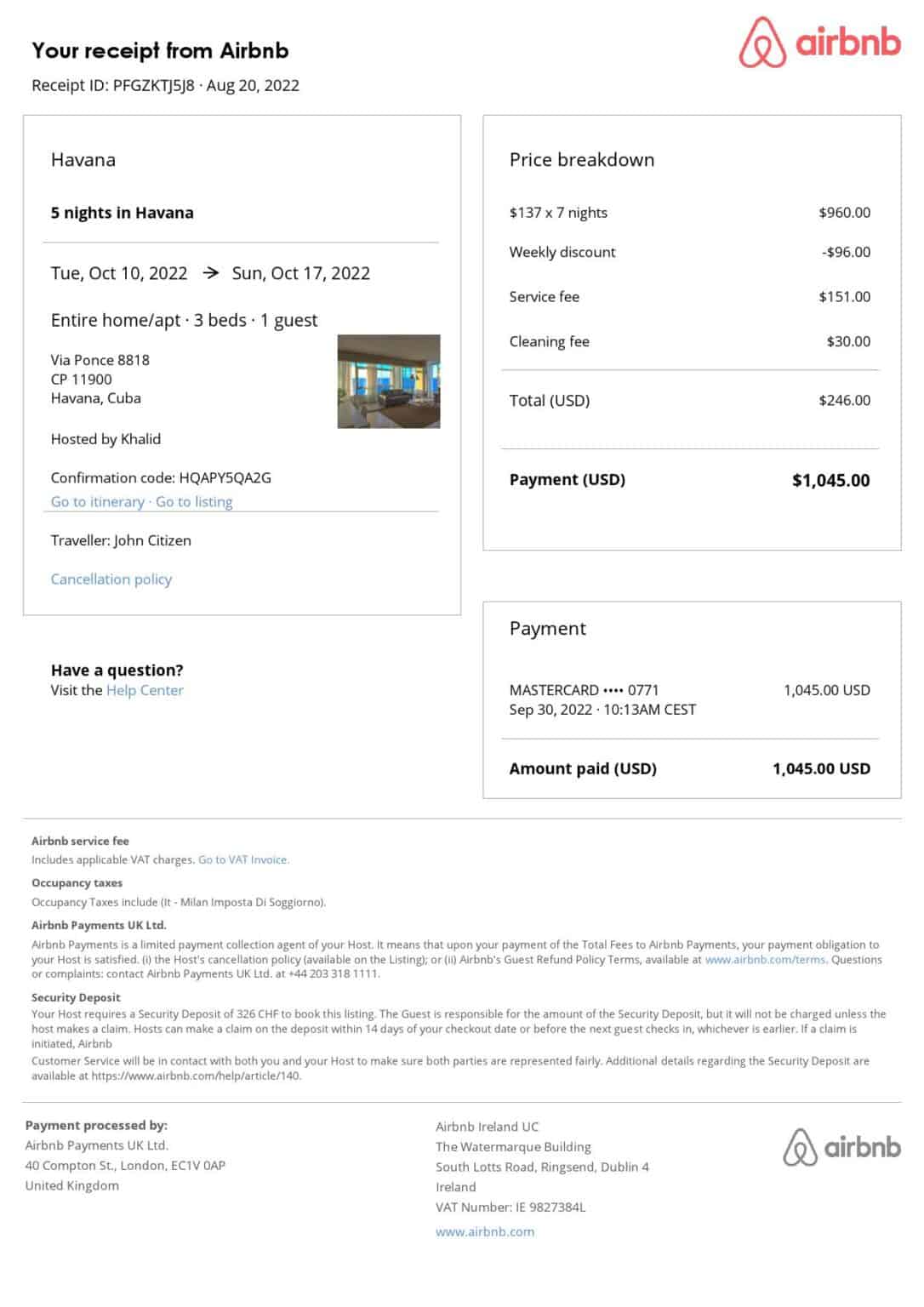 Editable Cuba Hotel Booking Form Template | Fillable PDF