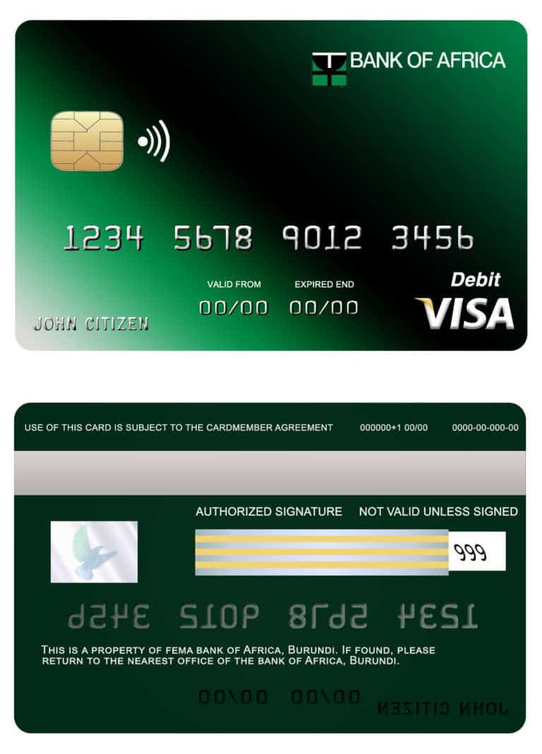 Editable Burundi Africa Visa Credit Card Templates In PSD Format