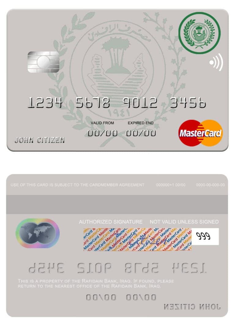 Editable Iraq Rafidain Bank Mastercard Templates In PSD Format (version 2)