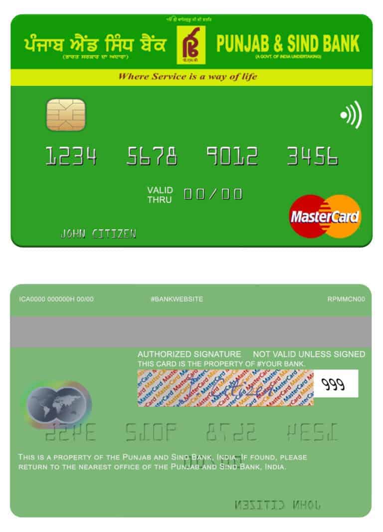 Editable India Punjab And Sind Bank Mastercard Templates In PSD Format