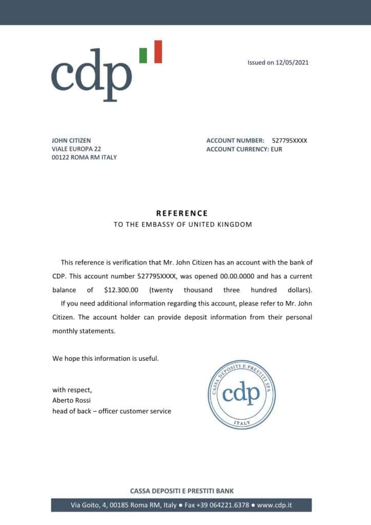 Download Italy CDP Bank Reference Letter Templates | Editable Word