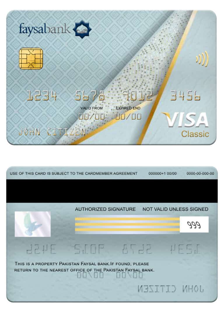 Editable Pakistan Faysal Bank Visa Classic Card Templates In PSD Format