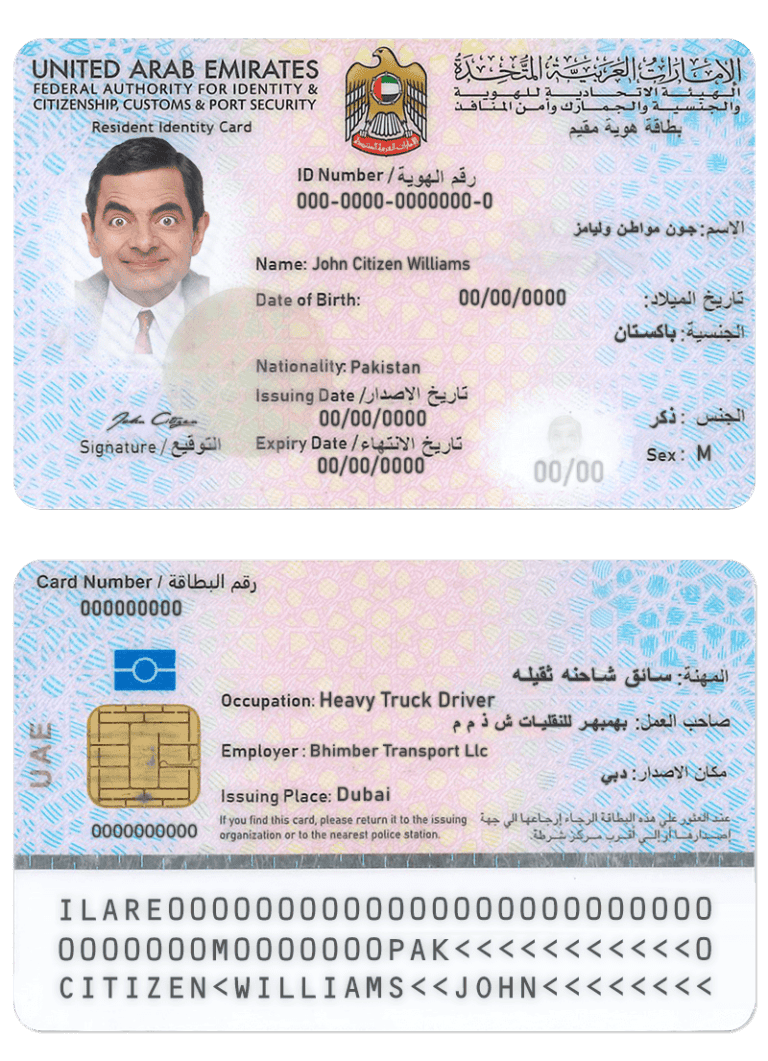 UAE Resident Permit Card Template In PSD Format