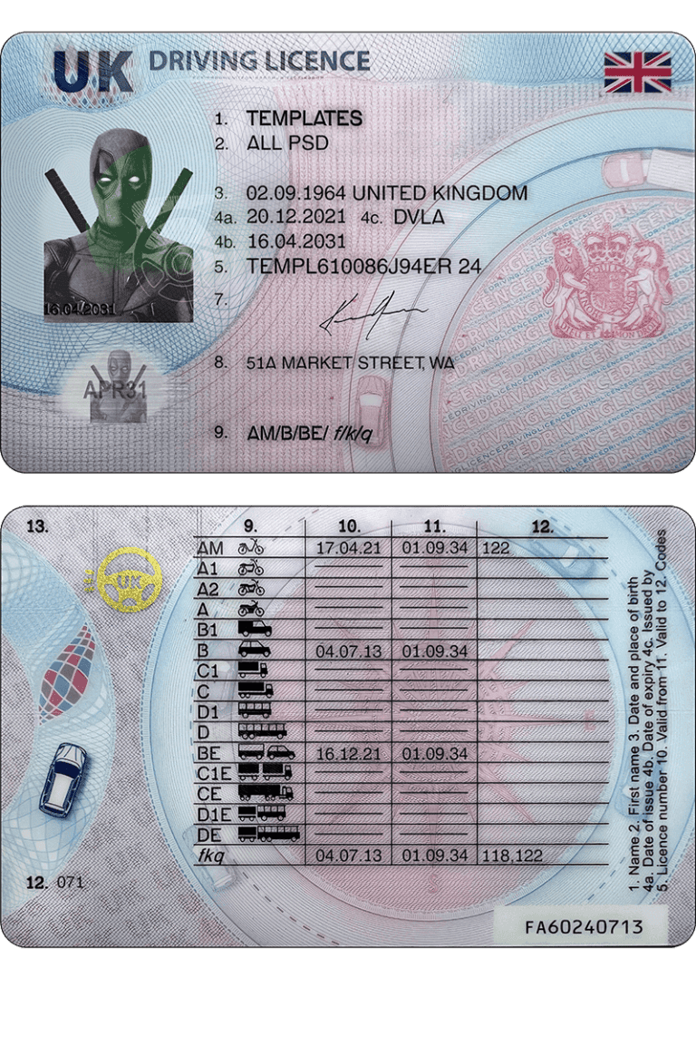 United Kingdom Driver License PSD Template