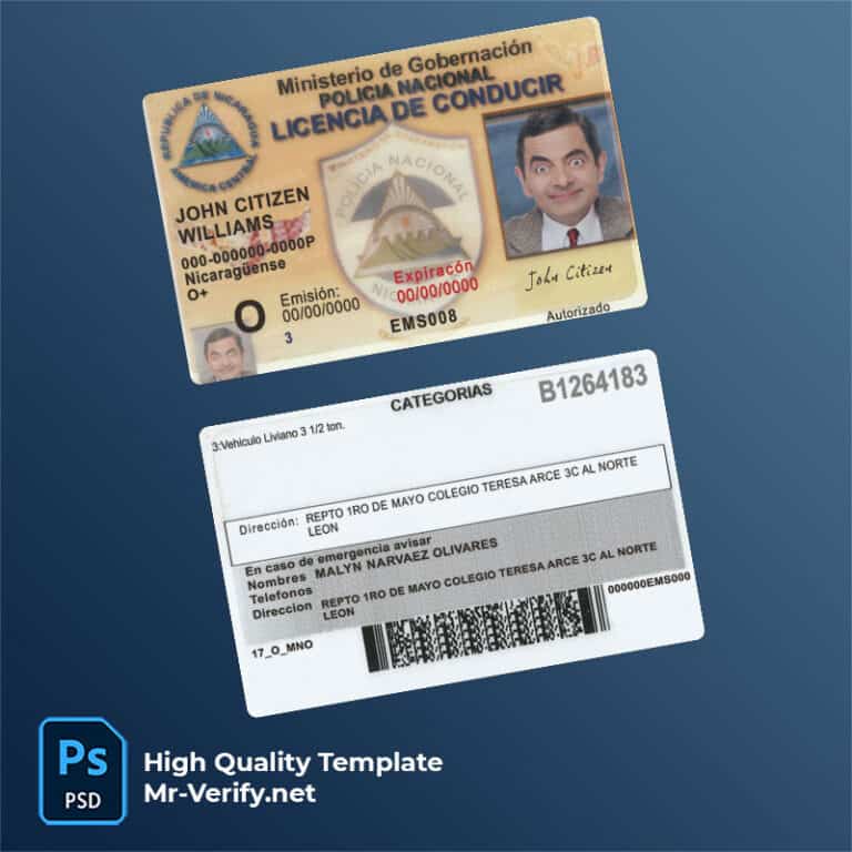 Nicaragua Driver License Psd Template