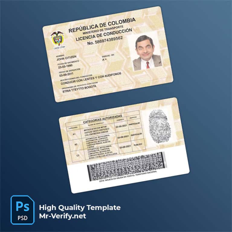 Colombia Driver License PSD Template | PSD Layer-Based