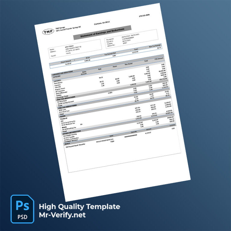 TMF Garage Earning Statement Word And Pdf Template
