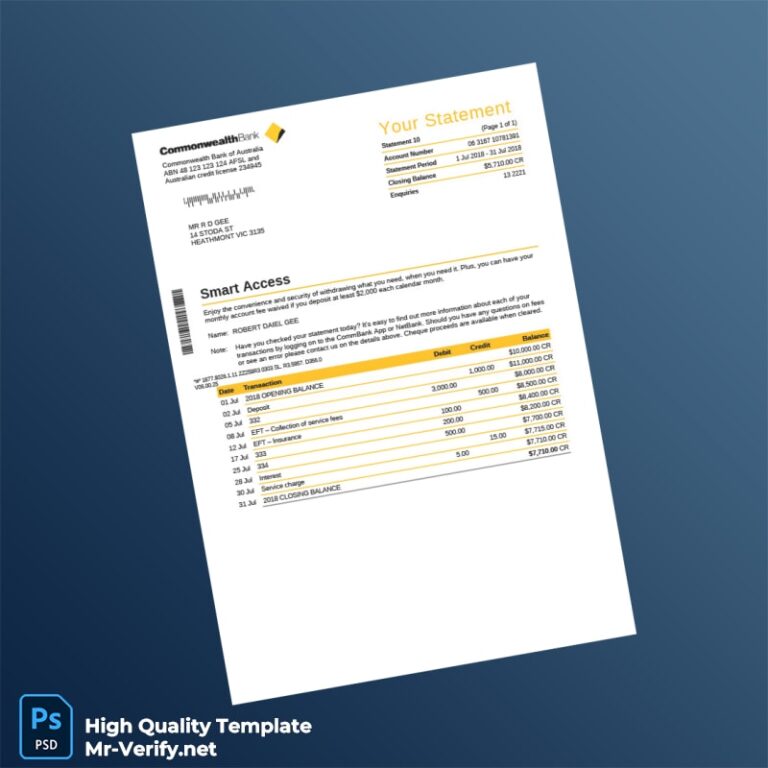 Australia Commonwealth Bank Statement Template