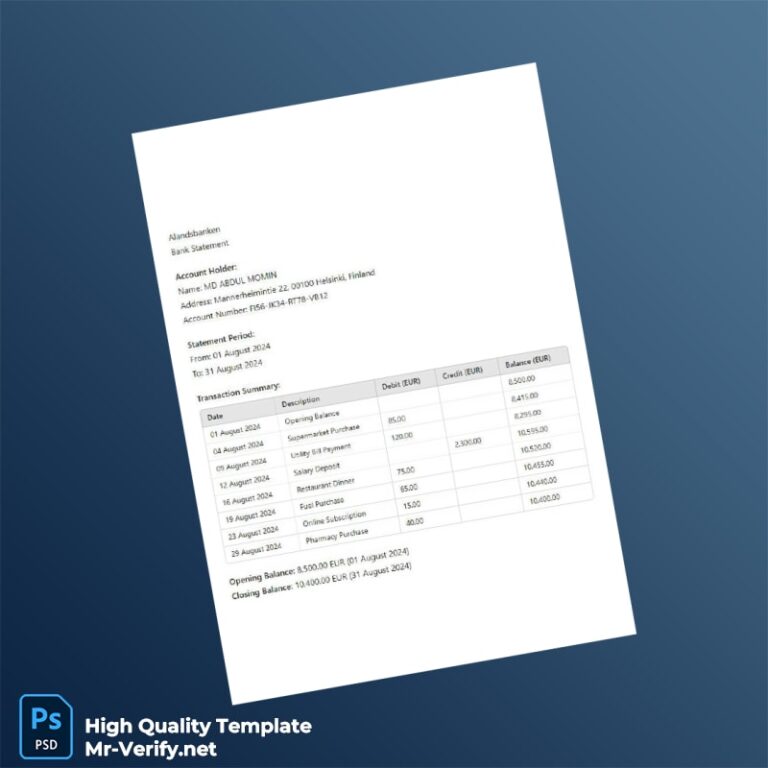 Finland Alandsbanken Editable Bank Statement Template In Word And PDF ...