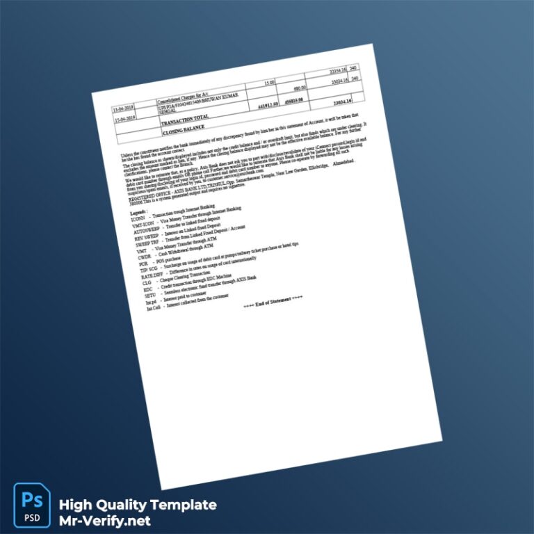 India Axis Bank Statement Template In Word And PDF Formats 2 Page