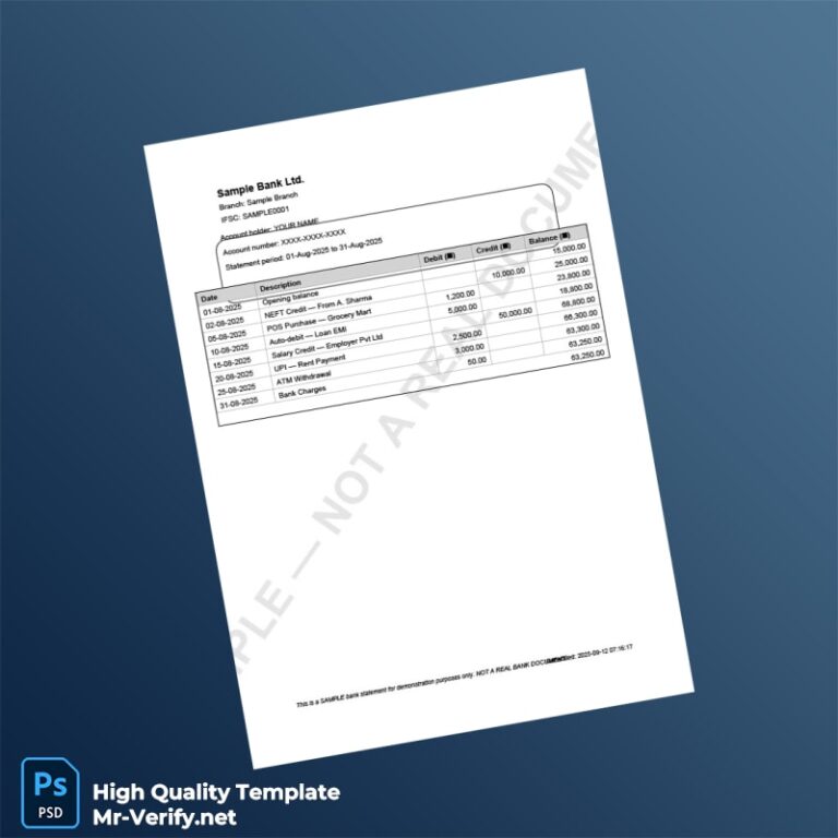 India Sample Bank Statement Template In Word And PDF Formats