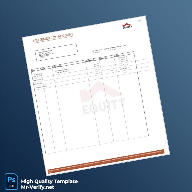 Kenya Equity Bank Statement Template In Word And PDF Formats