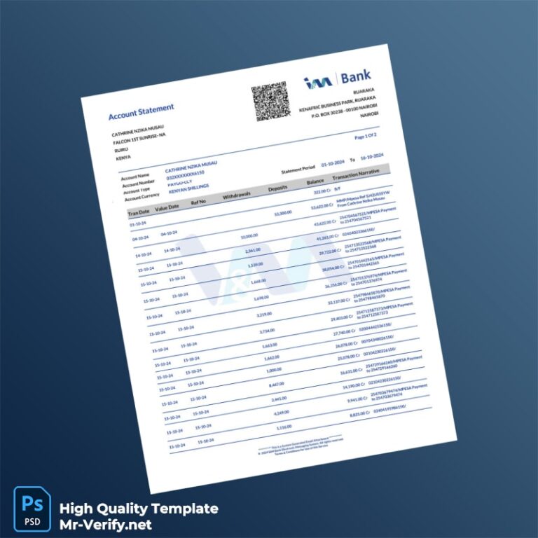 Kenya IM Bank Statement Template In Word And PDF Formats 2 Page