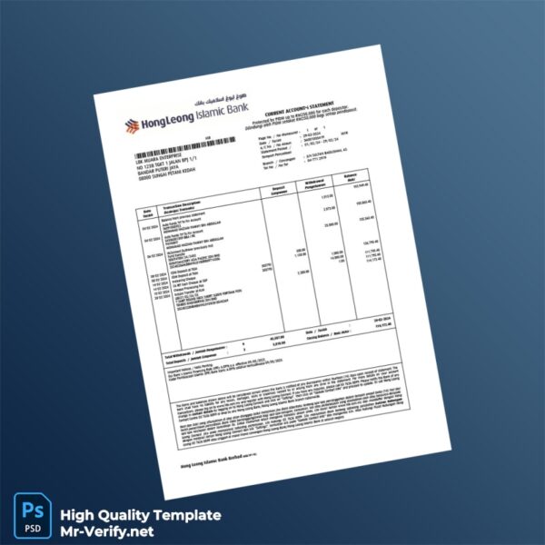 Malaysia Hong Leong Islamic Bank Statement Template In Word And PDF ...