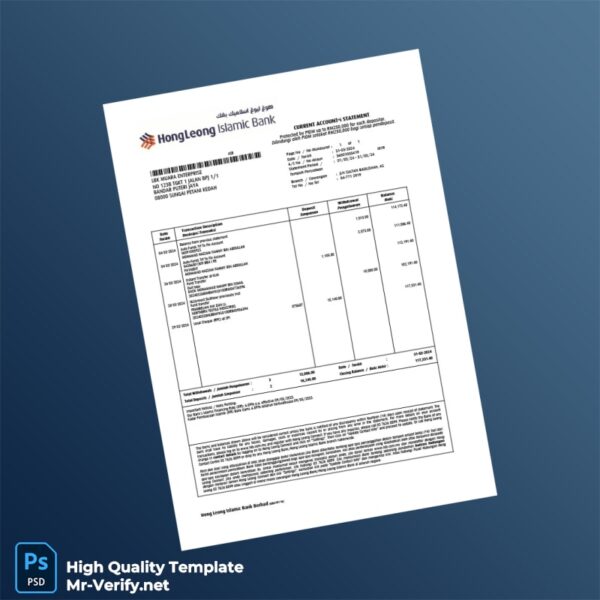 Malaysia Hong Leong Islamic Bank Statement Template In Word And PDF ...