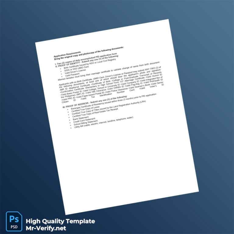Philippines Editable PSA Requirements Template In Word And PDF Formats