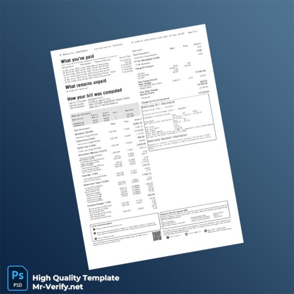 Philippines Meralco Editable Electricity Bill Template