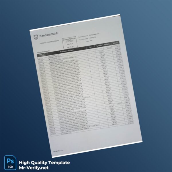 South Africa Standard Bank Statement Template