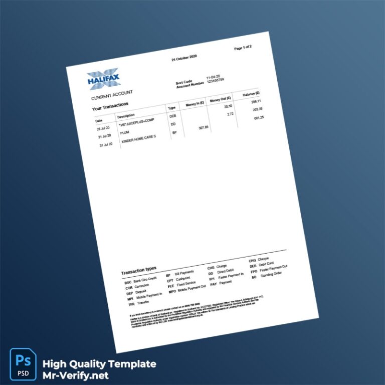 UK Halifax Bank Statement Template In Word And PDF Formats 2 Page