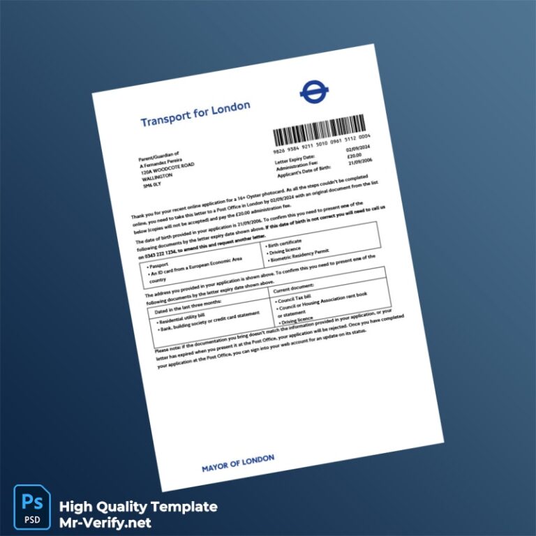 UK Mayor Of London Editable 16 Oyster Photocard Application Letter ...