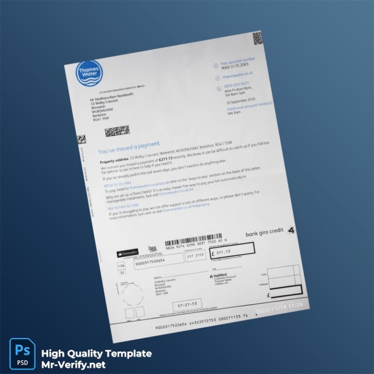 UK Thames Water Editable Utility Bill Template In Word And PDF Formats