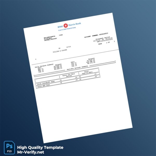 USA BMO Bank Statement Template In Word And PDF Formats 3 Page