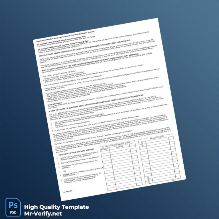 USA BMO Bank Statement Template In Word And PDF Formats 3 Page