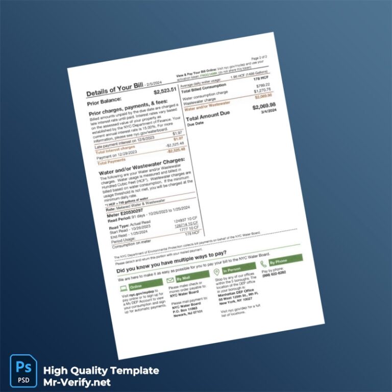 USA NYC Department Of Environmental Protection Editable Water Bill ...