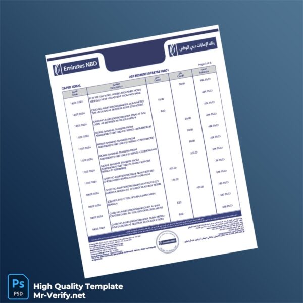United Arab Emirates Bank Statement Template In Word And PDF Formats 5 Page