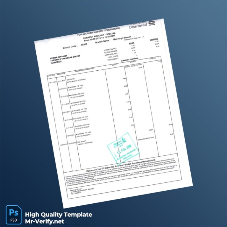 Zimbabwe Standard Chartered Bank Statement Template In Word And PDF ...