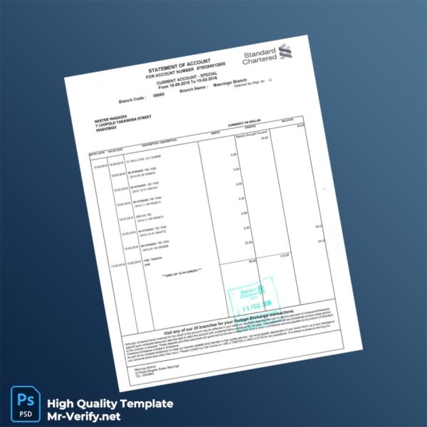 Zimbabwe Standard Chartered Bank Statement Template In Word And PDF ...