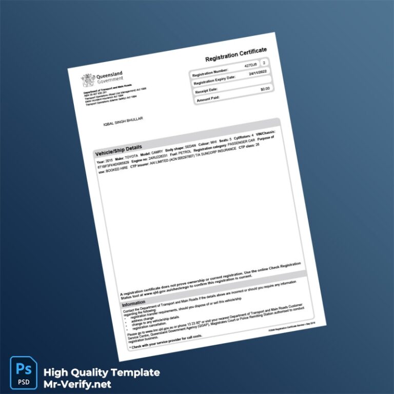 Australia Editable Vehicle Registration Certificate Template In Word ...