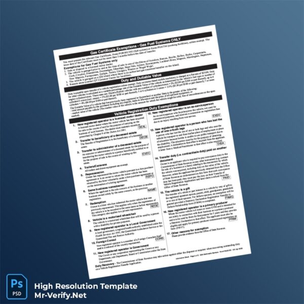 Editable Australia Queensland Vehicle Registration Transfer Application ...