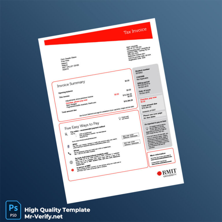Australia RMIT University Tax Invoice Template In Word And PDF Formats ...