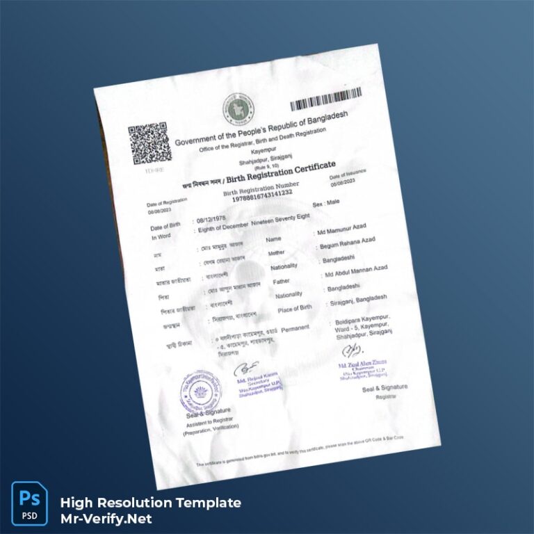 Editable Bangladesh Government Birth Registration Certificate Word And ...