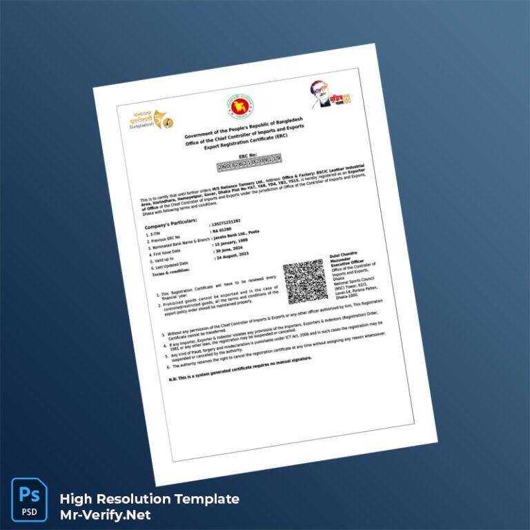 Editable Bangladesh Government Export Registration Certificate Word And ...
