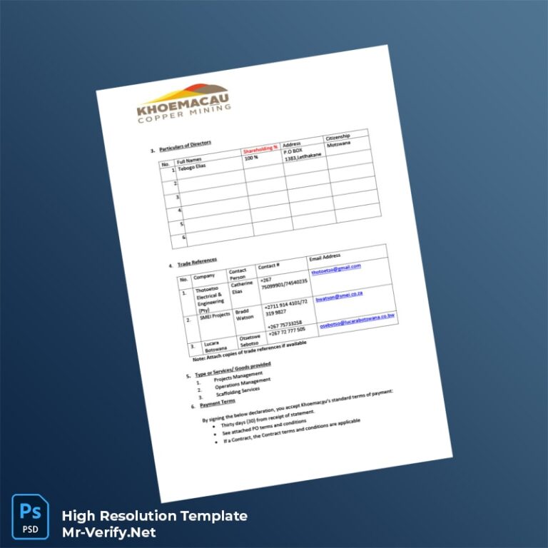 Editable Botswana Bridgegap Investments Pty Ltd Business Registration Certificate Word And Pdf ...